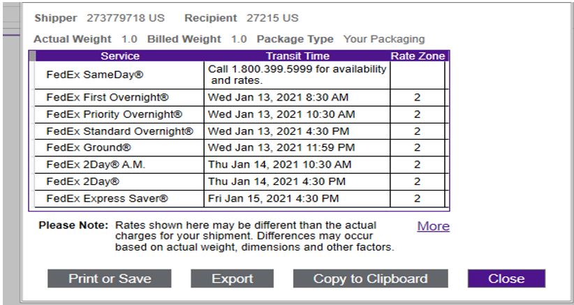 FedEx Service Levels by Zip Code - Carolina Help Center